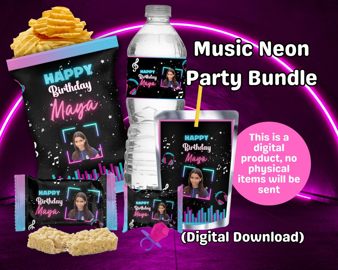 Custom Neon Music Birthday Party Bundle, Custom Favors, Custom Snack ...