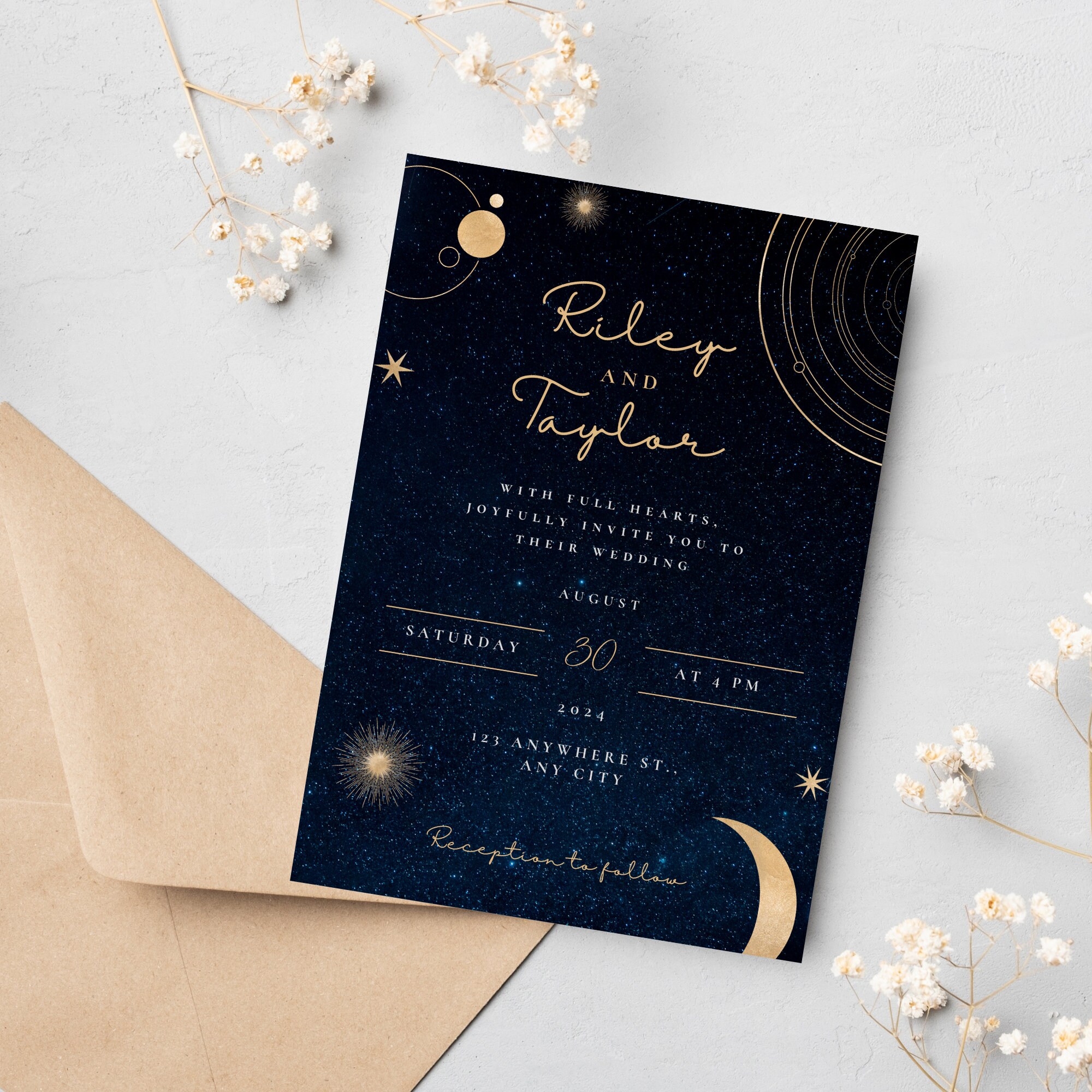Dark Celestial Wedding Invitation Template, Enchanted Wedding Invite ...