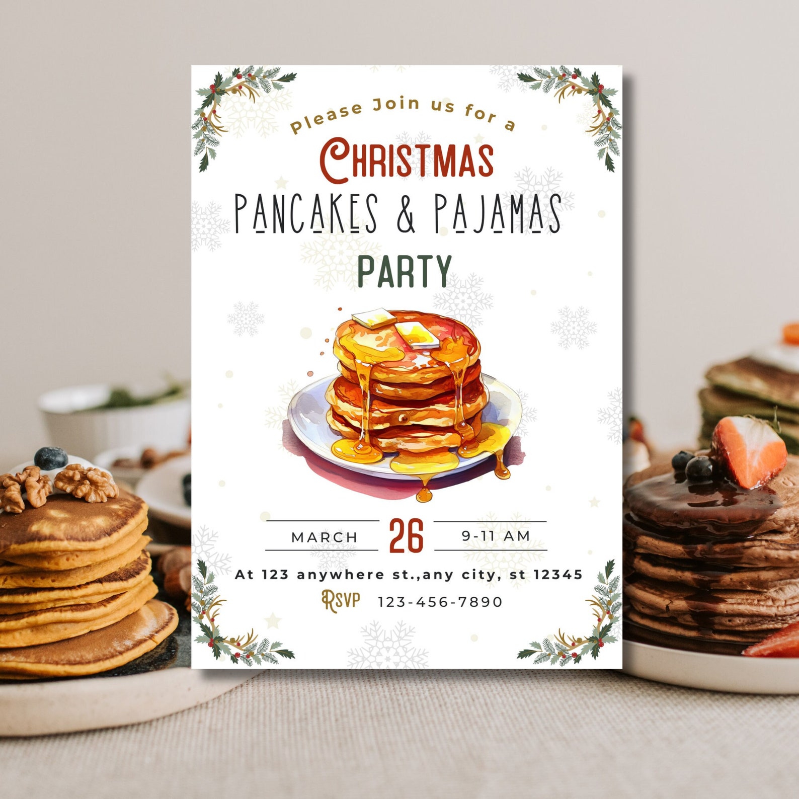 Christmas Pancake & Pjs Party Invite Template, Pajama Party, Christmas ...