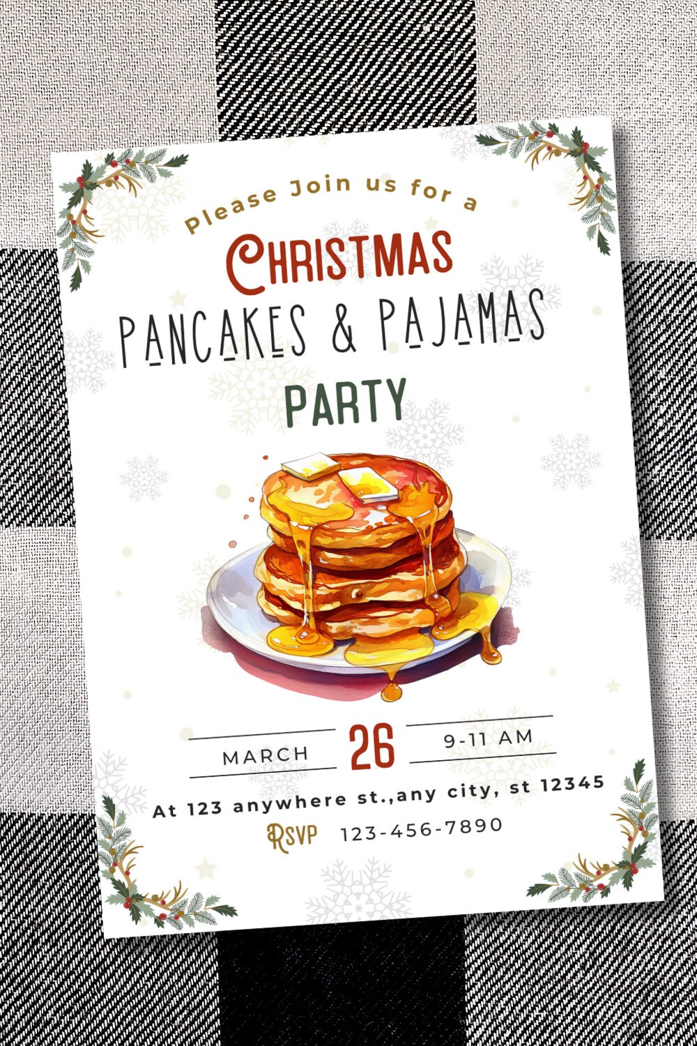 Christmas Pancake & Pjs Party Invite Template, Pajama Party, Christmas ...