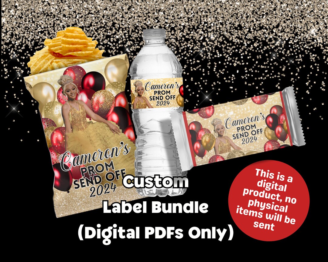 Red and Gold Prom Send off Treats, Personalized Party Bundle, Custom ...