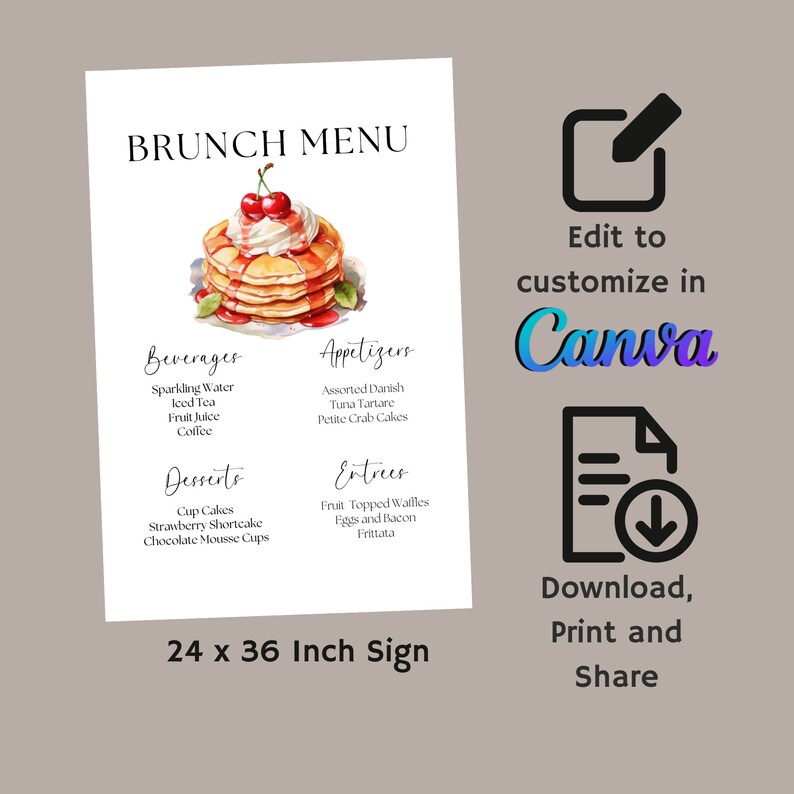 Brunch Menu Sign Template, Custom Menu Sign, Edit Menu, Large Sign ...