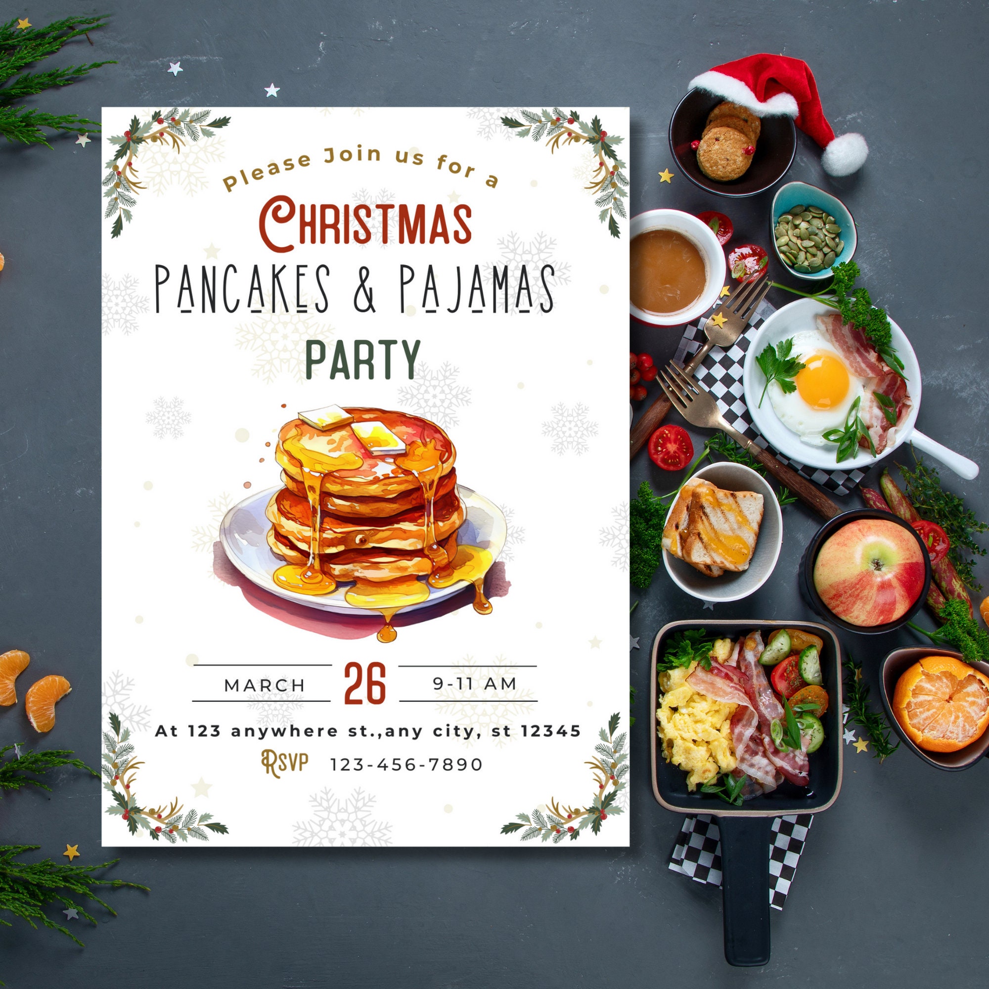 Christmas Pancake & Pjs Party Invite Template, Pajama Party, Christmas ...