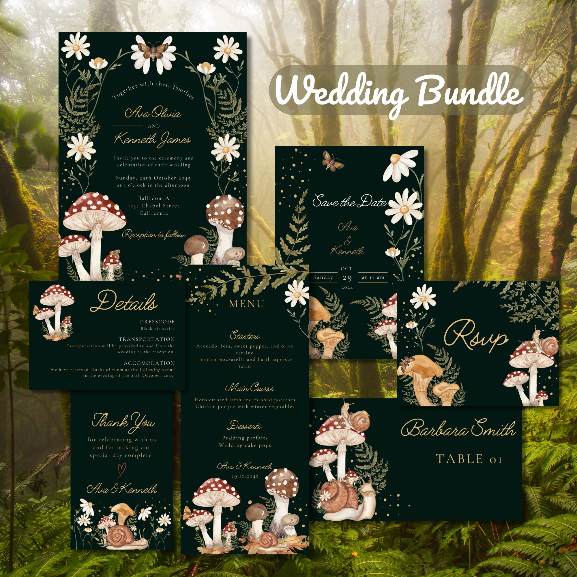 Mushroom Wedding Bundle, Woodland Wedding Bundle, Cosy Wedding Set ...