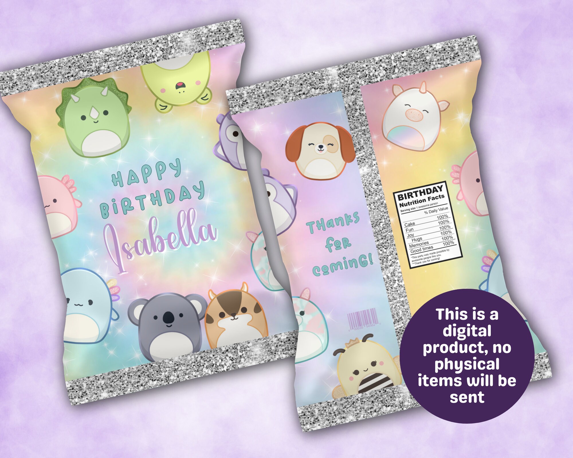 Squishies Party Snack Labels, Girl Party Decor, Digital Template, Soft ...