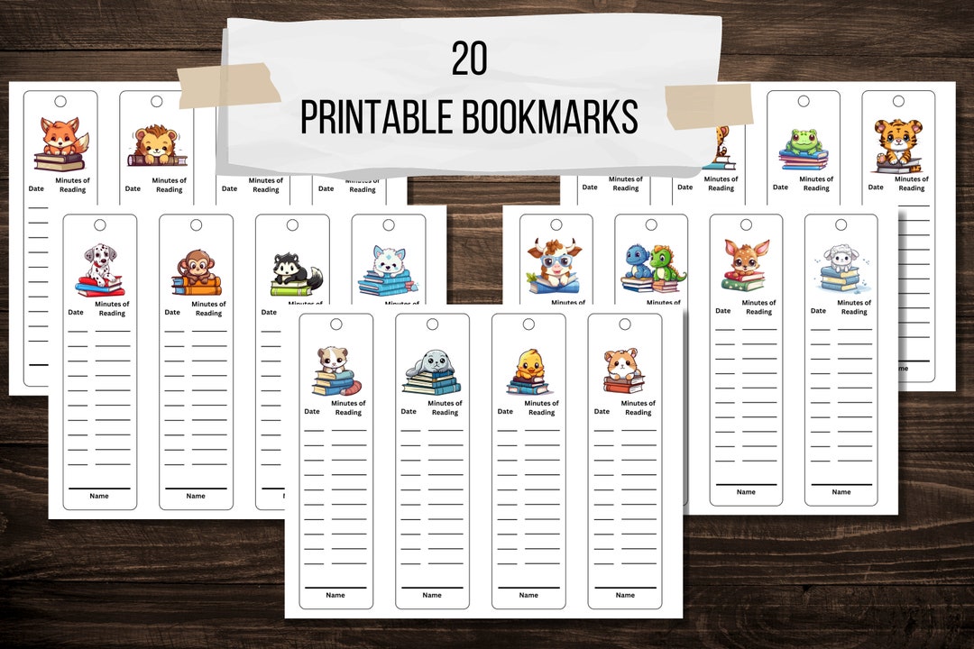 20 Printable Kawaii Animal Bookmarks, Printable Book Log Bookmark ...