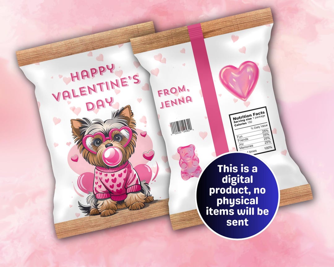 Puppy Valentine DIY Chip Bags, Custom Chip Bag Party Favor, Chip Bag ...