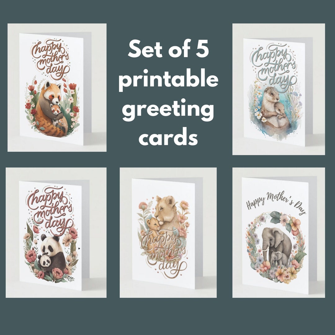 Mother and Baby Animal Mother's Day Cards, Set of 5, Lioness, Red Panda ...