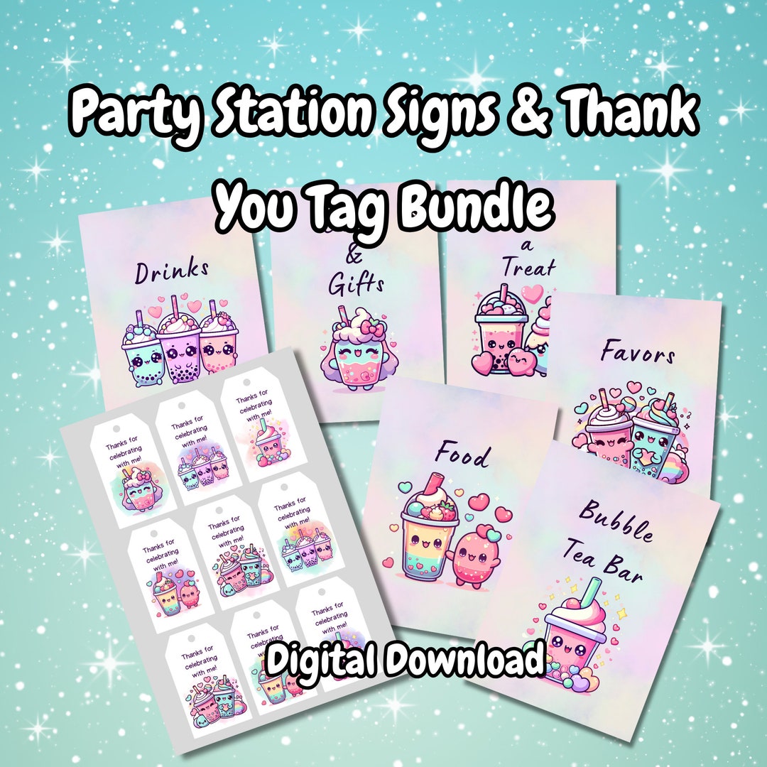 Bubble Tea Birthday Bundle, Girl Party Decor, Digital Templates, Milk ...