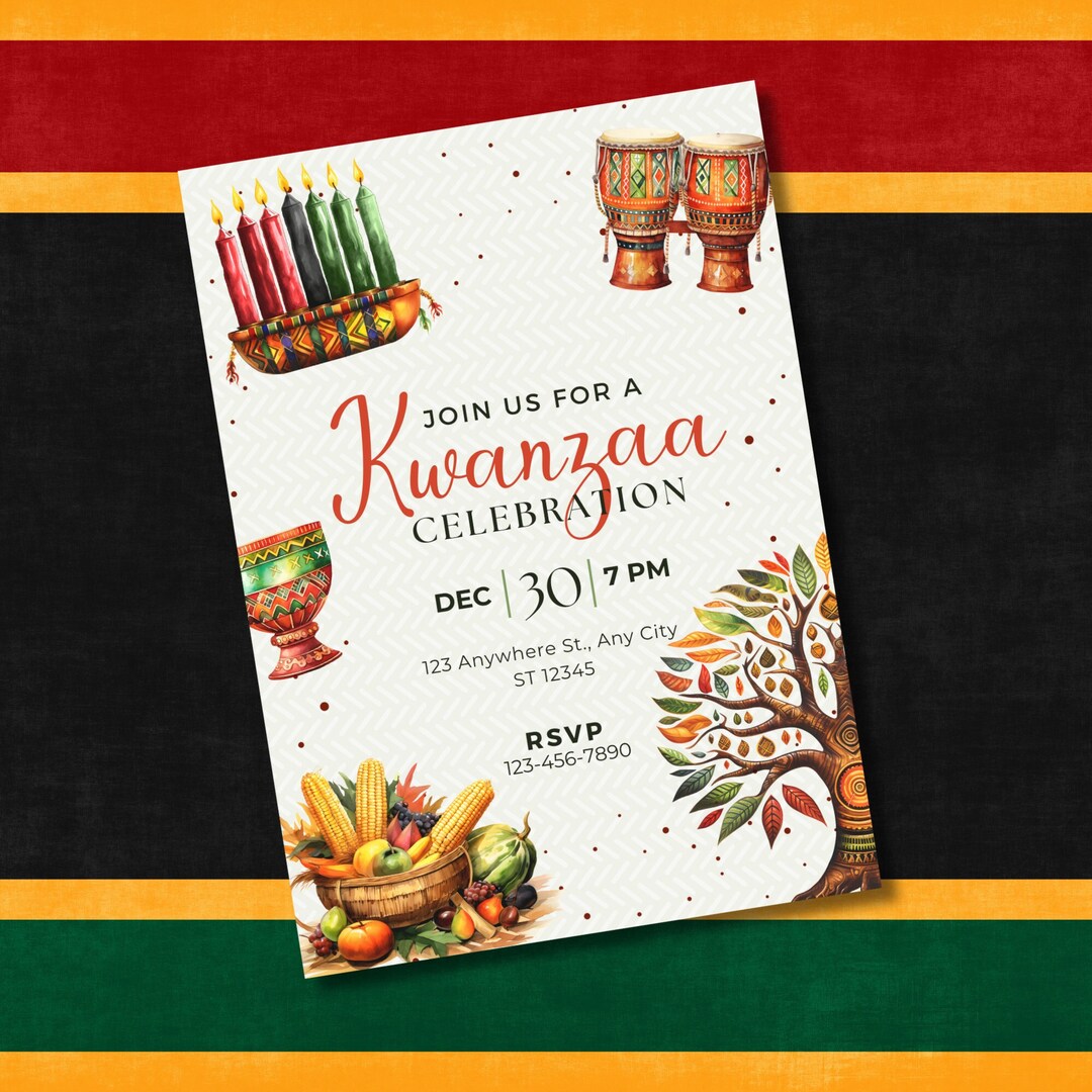 Kwanzaa Party Invite Template, Happy Kwanzaa Invite, African Holiday ...