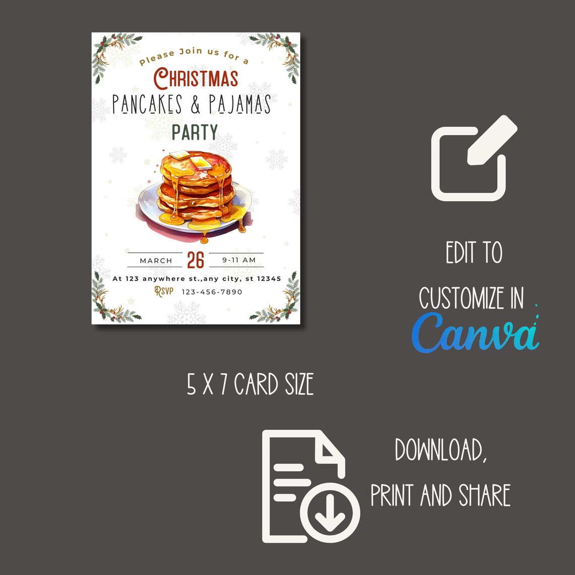 Christmas Pancake & Pjs Party Invite Template, Pajama Party, Christmas ...
