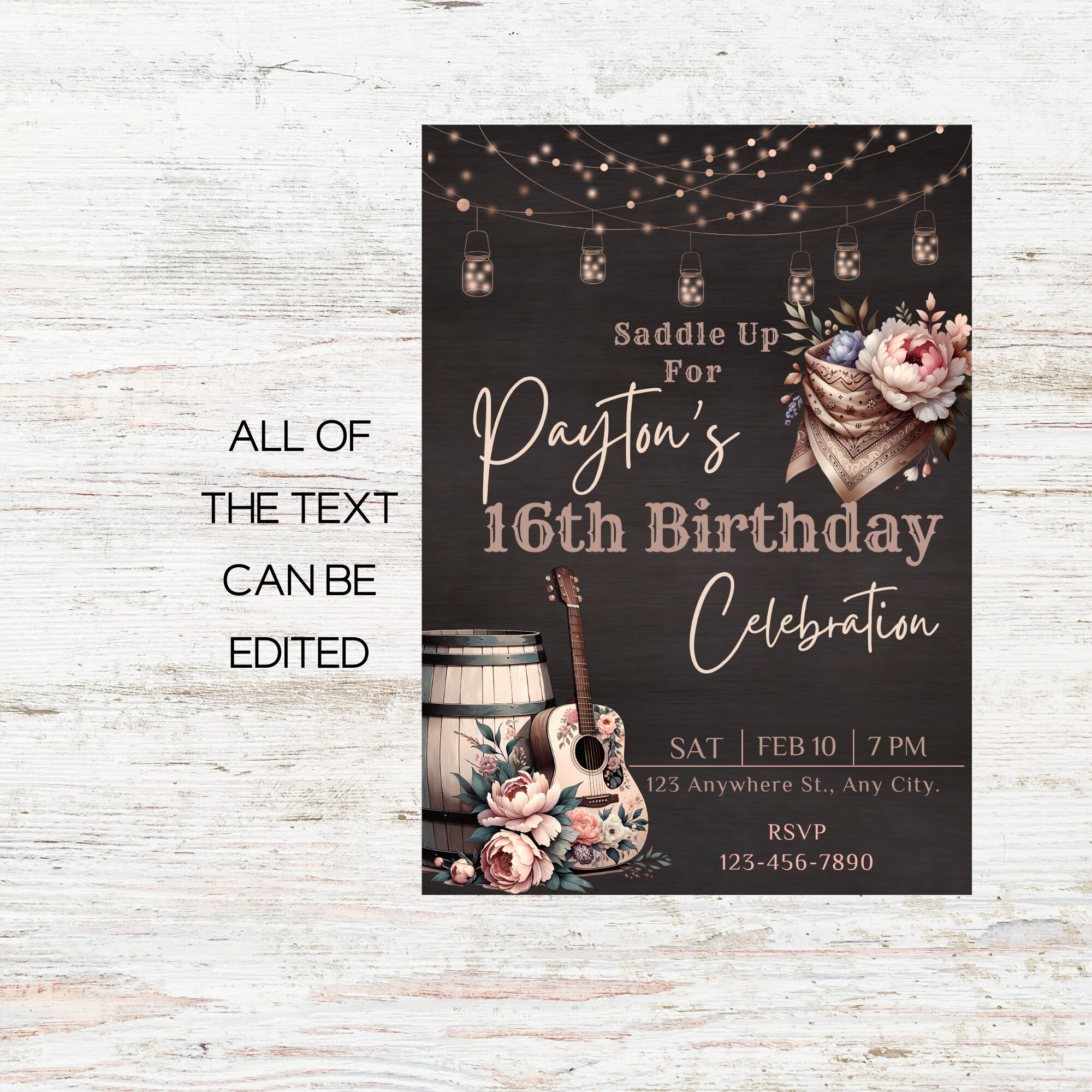Rose Gold Western Birthday Invite, Cowgirl Invite, Rustic Birthday ...