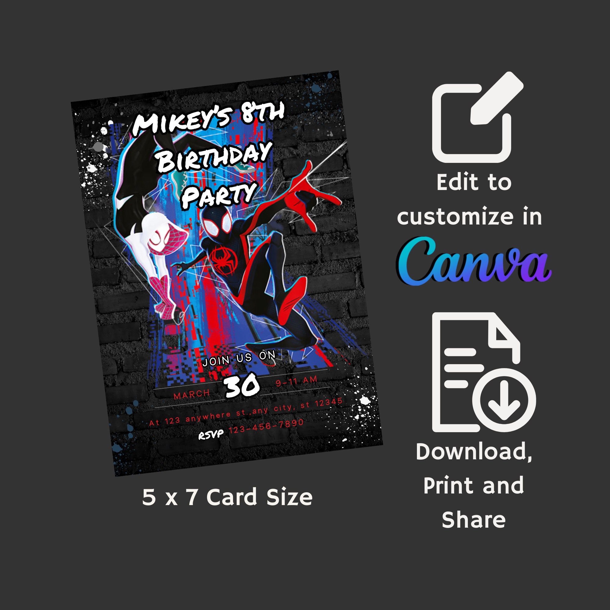 Spiderman Birthday Invite, Spider-man Invitation, Digital Template ...