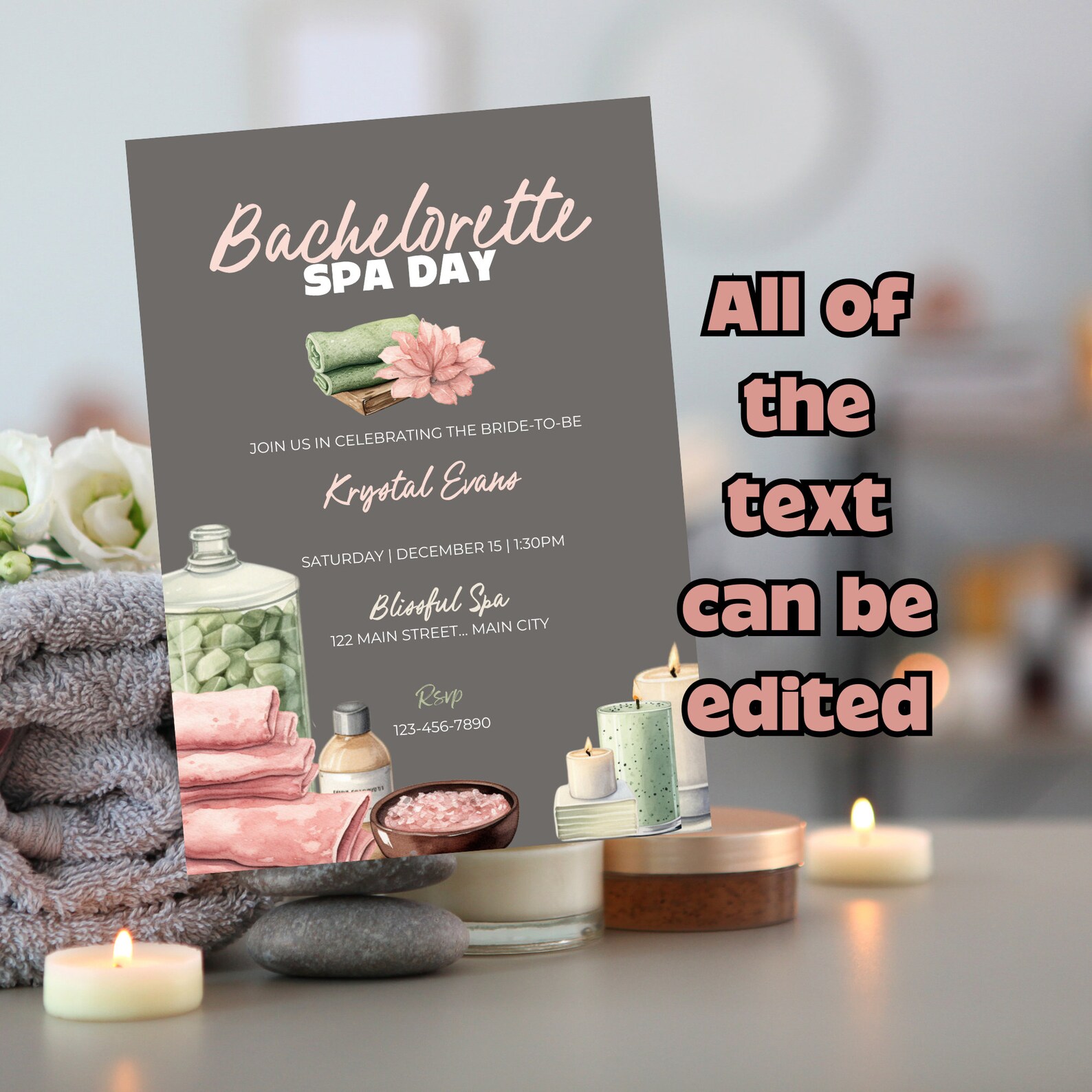 Spa Day Bachelorette Invite, Bridal Shower Invitation, Editable Invite ...