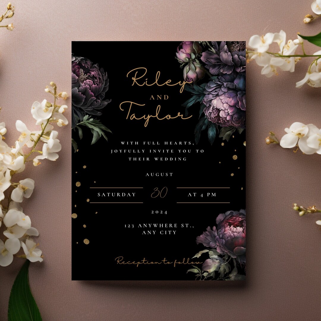 Dark Floral Wedding Invitation Template, Dark Moody Floral,diy Wedding ...