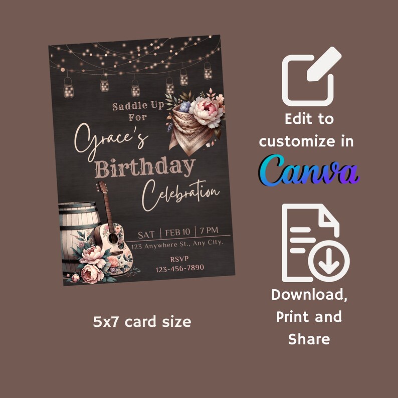 Rose Gold Western Birthday Invite, Cowgirl Invite, Rustic Birthday ...