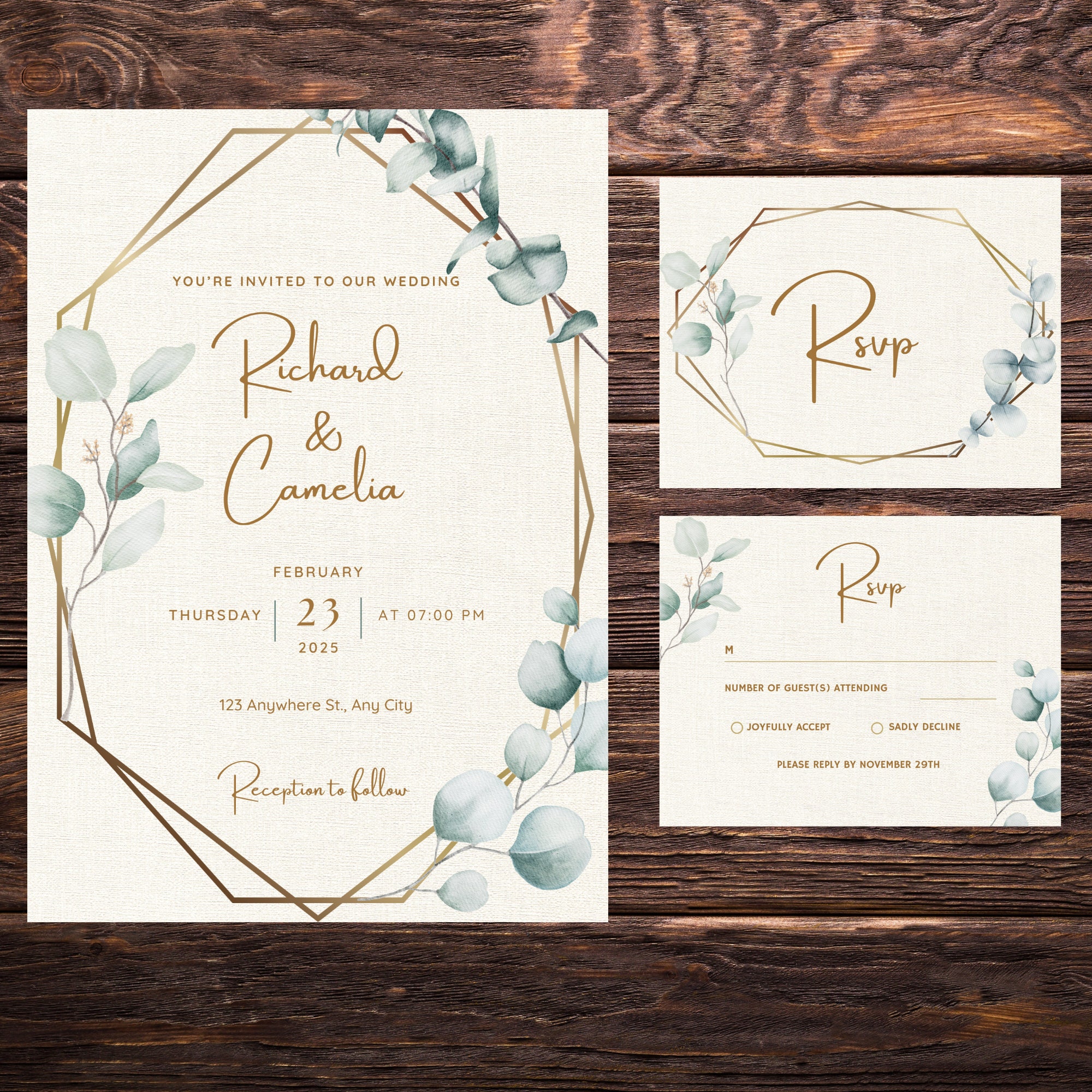 Eucalyptus Wedding Invite Template, Greenery Hexagonal, Wedding ...