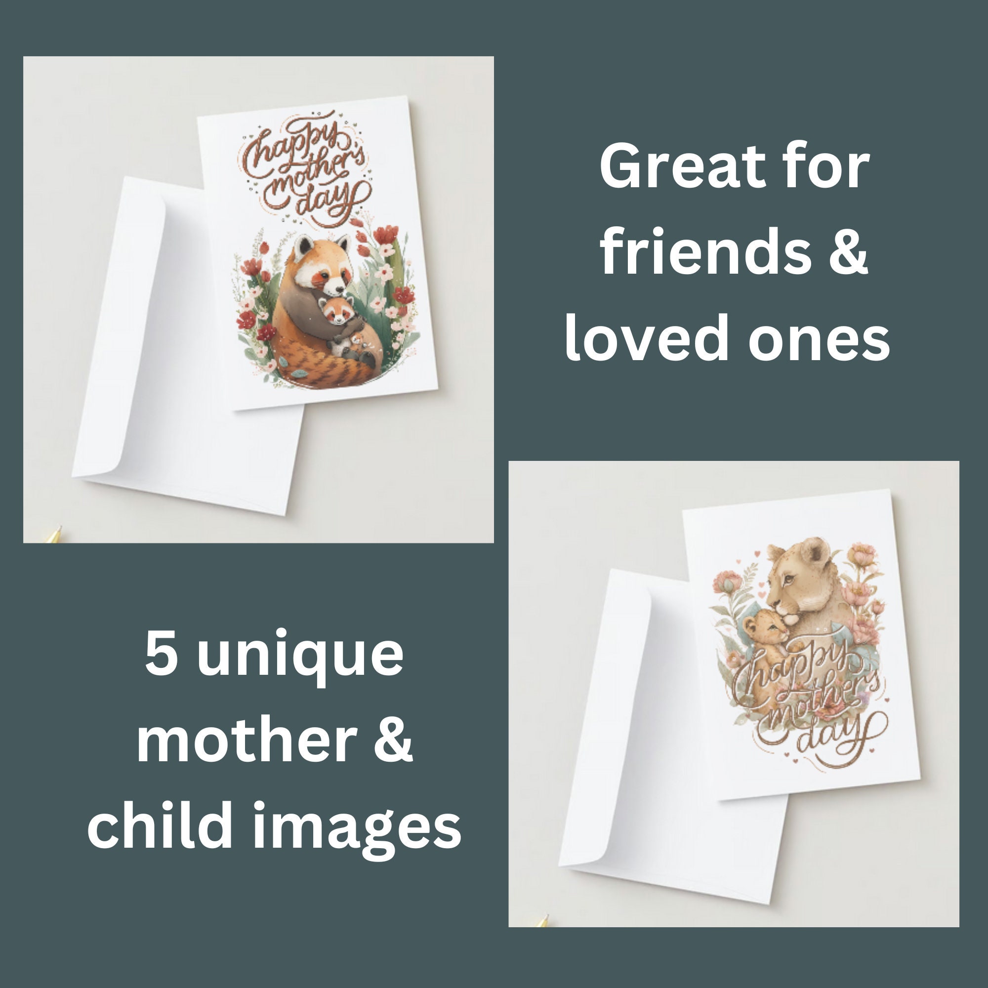 Mother and Baby Animal Mother's Day Cards, Set of 5, Lioness, Red Panda ...