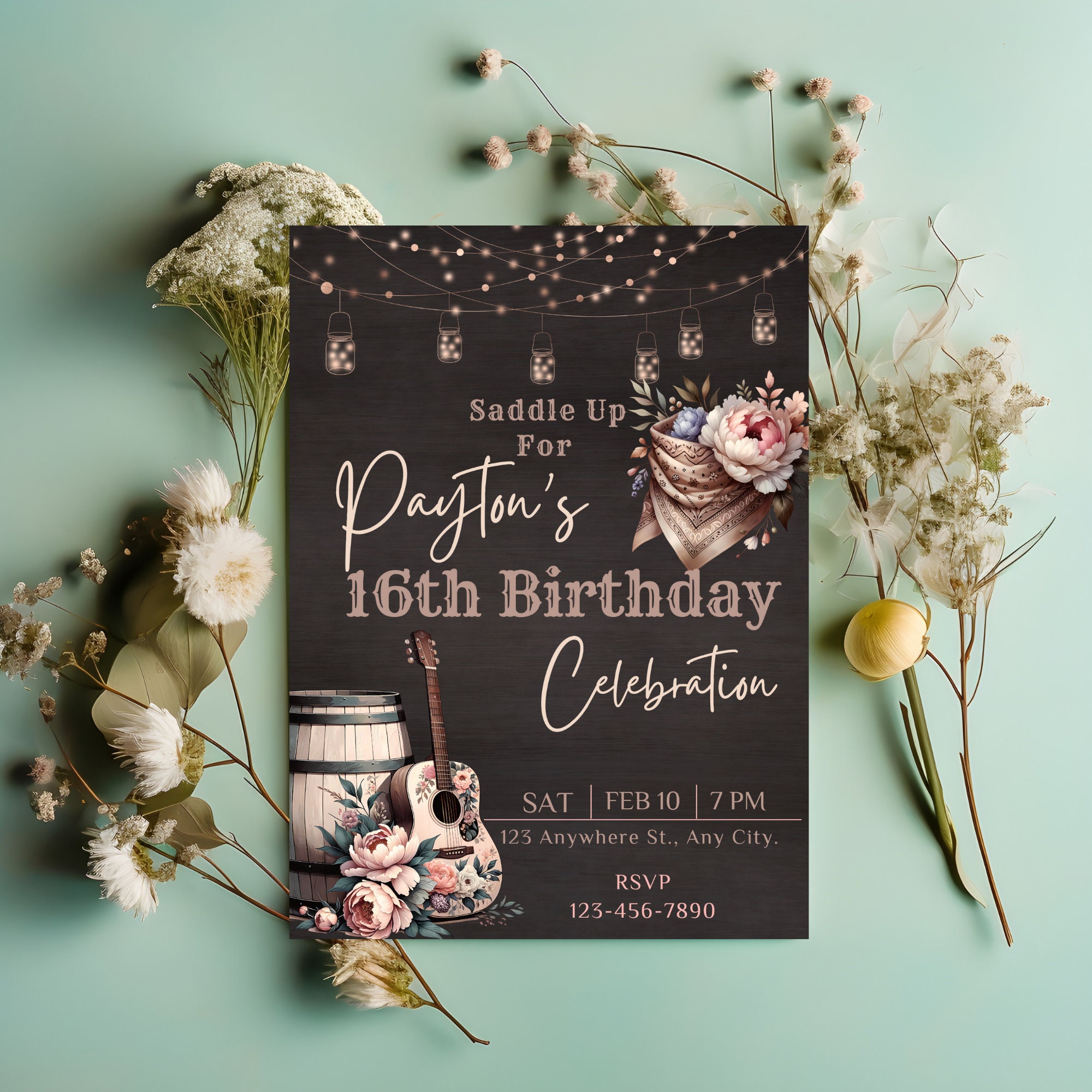 Rose Gold Western Birthday Invite, Cowgirl Invite, Rustic Birthday ...
