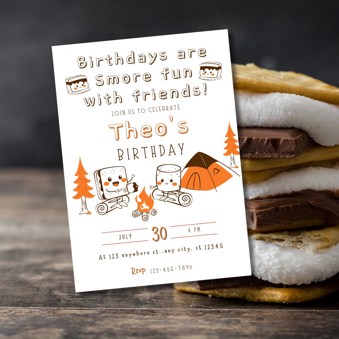 Smore Birthday Invite Template, Outdoor Birthday Invitation, Kids Bday ...