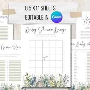 Greenery Baby Shower Games, Sage Green Baby Shower Games, Editable ...