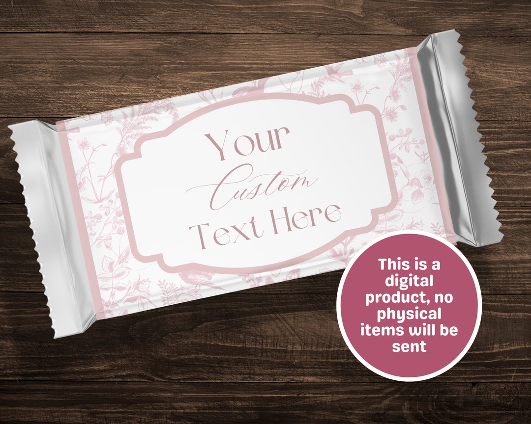 Pink Toile Personalized Chocolate Bar Label, Editable Candy Bar, Custom ...