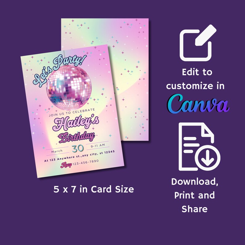 Pink Disco Birthday Invite, Pink Groovy Invite, Dance Party Birthday ...