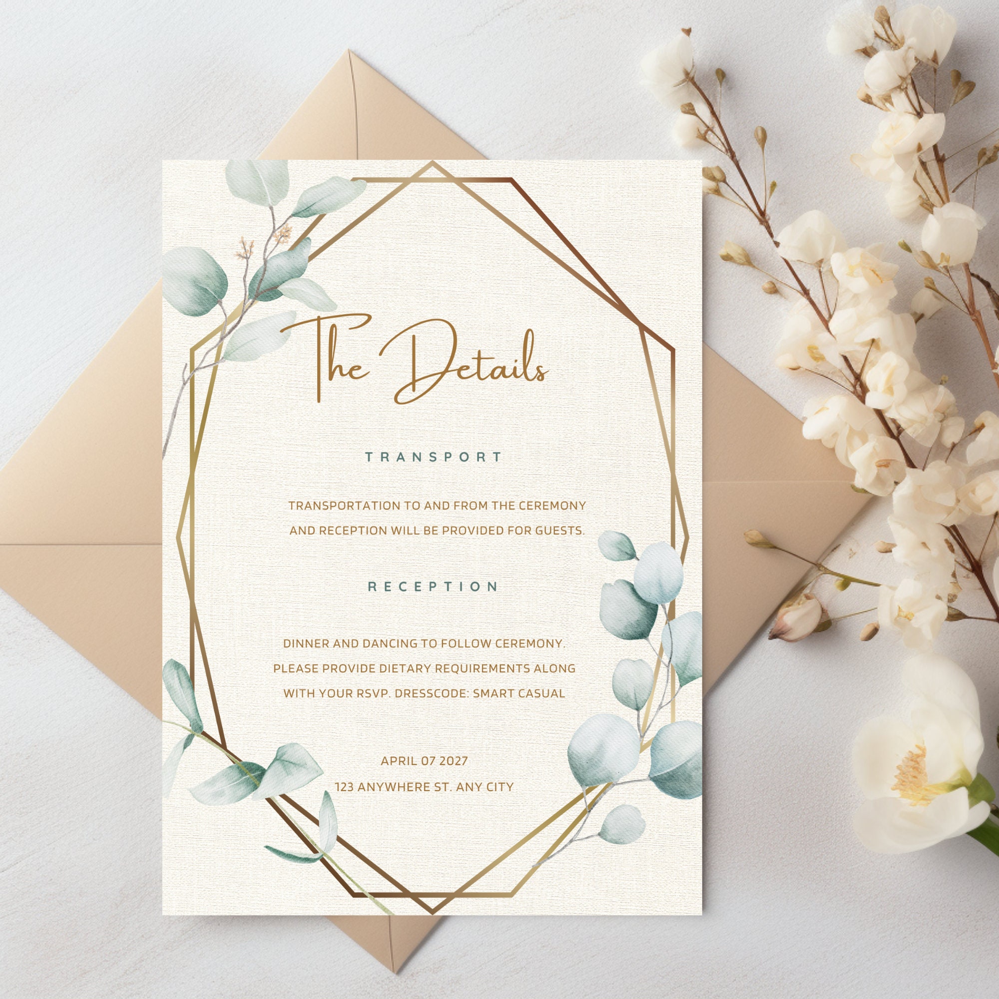 Eucalyptus Wedding Invite Template, Greenery Hexagonal, Wedding ...