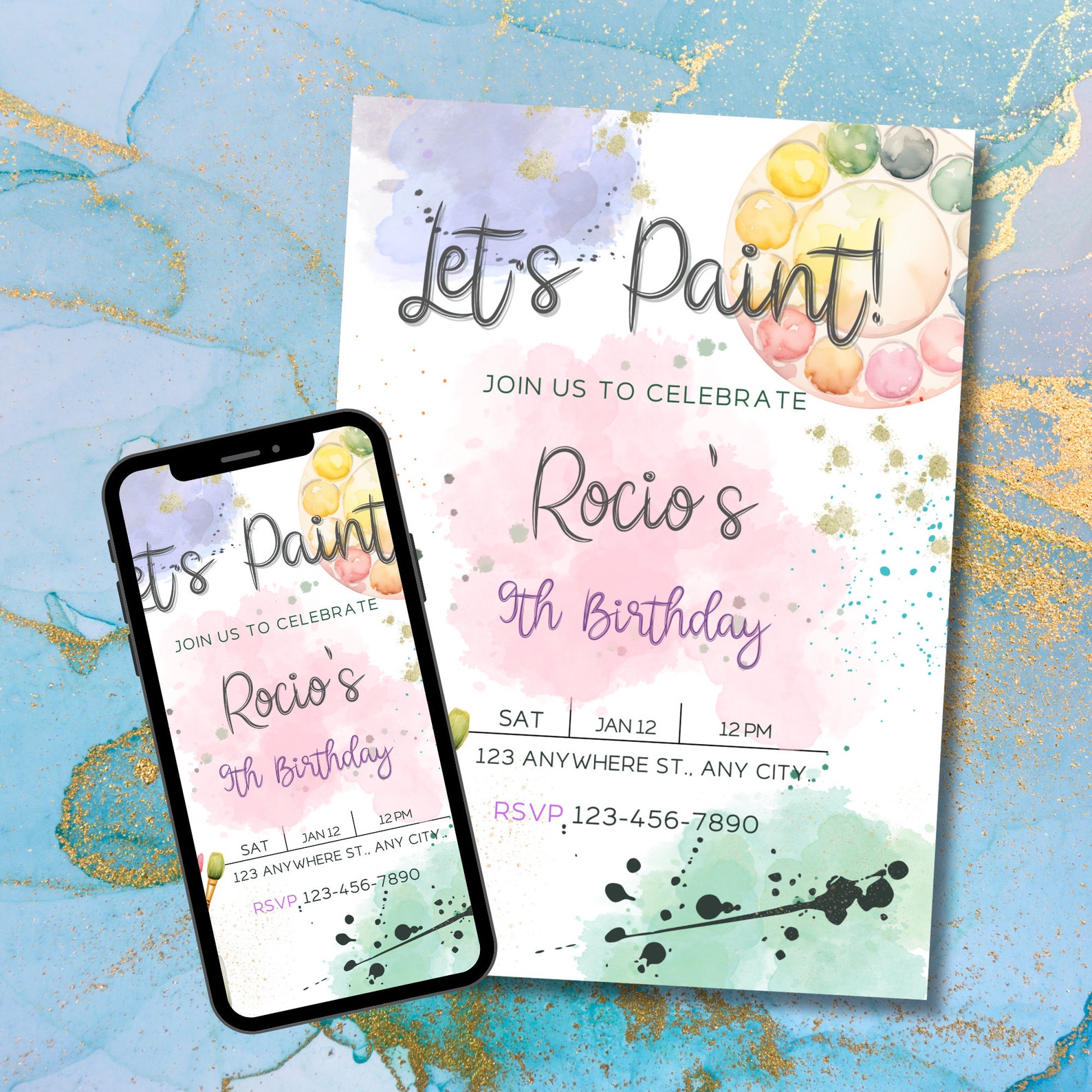 Paint Birthday Party Invite, Art Birthday, Girl Paint Party, Virtual ...