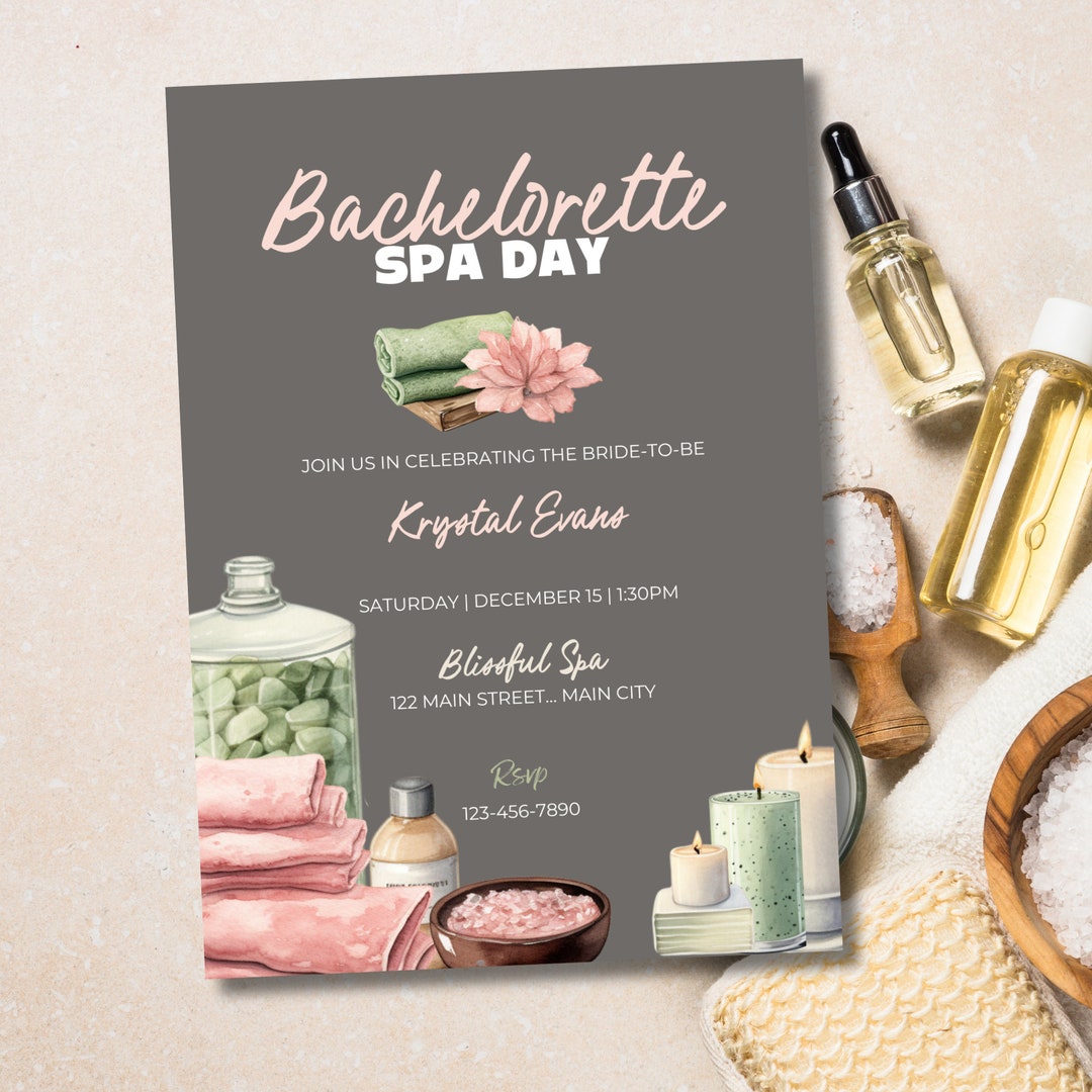Spa Day Bachelorette Invite, Bridal Shower Invitation, Editable Invite ...