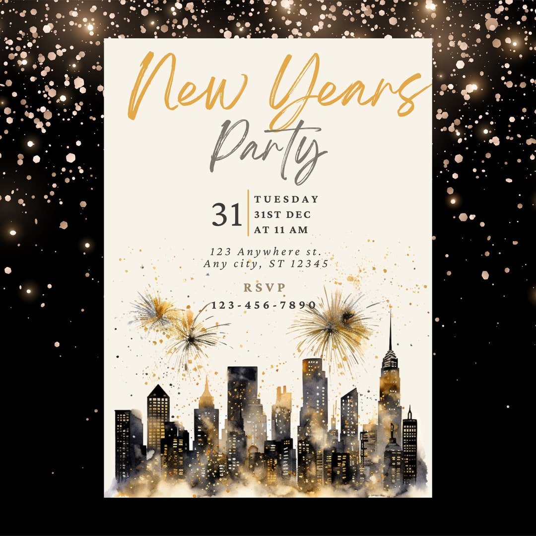 New Years Invite Template, 2024 New Years Party, Fireworks, 2024 NYE ...