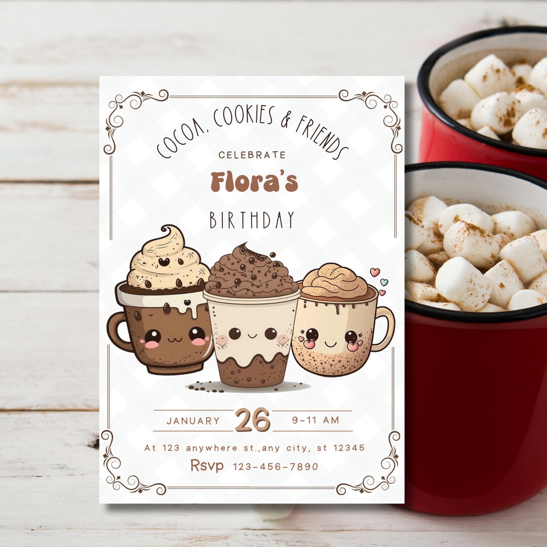 Hot Cocoa Birthday Invite Template, Cocoa Birthday Party, Marshmallow ...