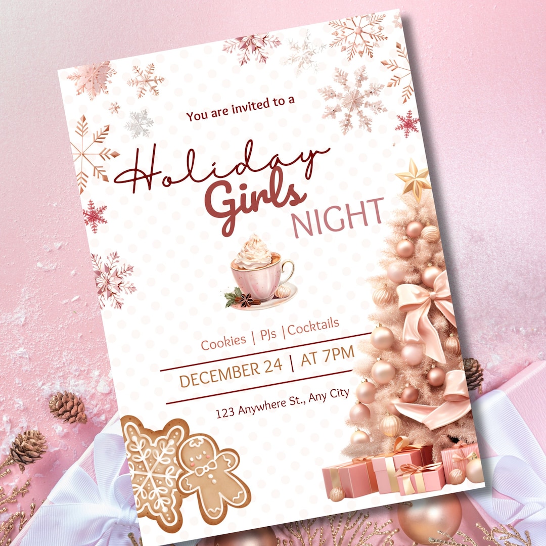 Holiday Girls Night Invite, Canva Template, Slumber Party, Girls Night ...
