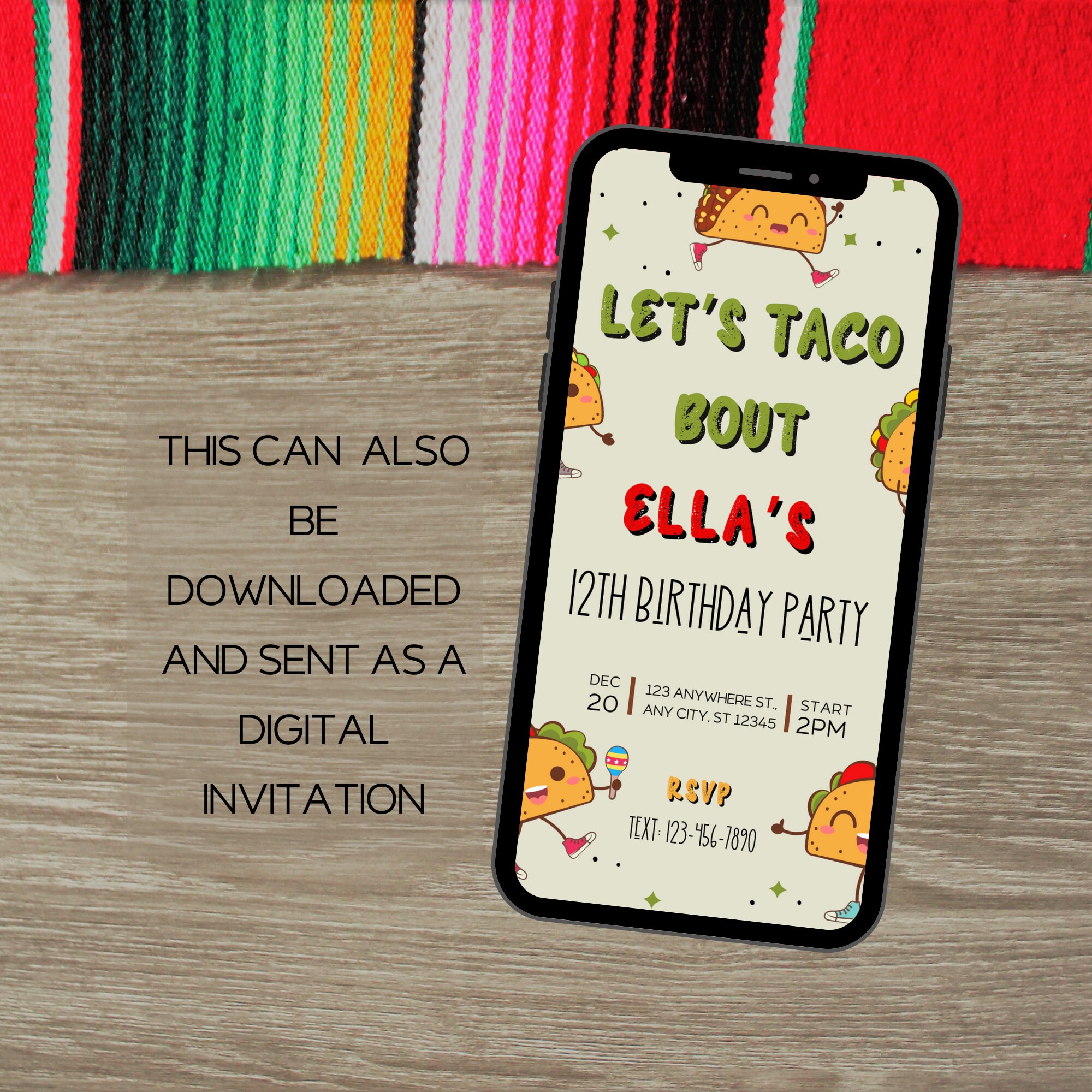 Taco Birthday Party Invite, Taco Birthday Invite, Mexico Theme Party ...