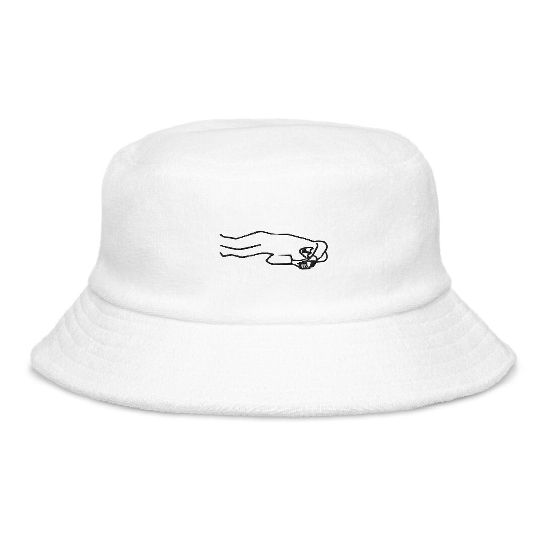 Sleeping Boy Embroidered Terry Cloth Bucket Hat in Black - Etsy