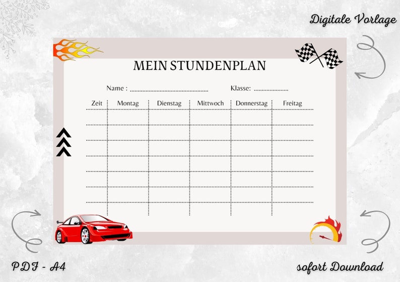 Timetable Digital to Print Boys Cars Digitally Writable - Etsy