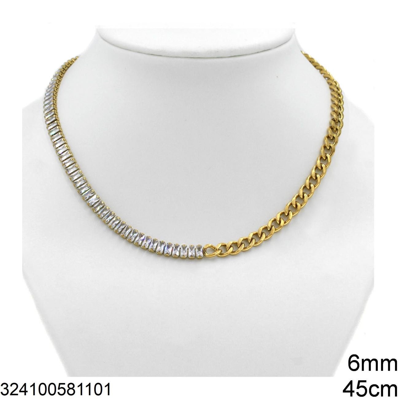 Steel Riviera Necklace With Baguettes 6mm and Gourmet Chain With ...