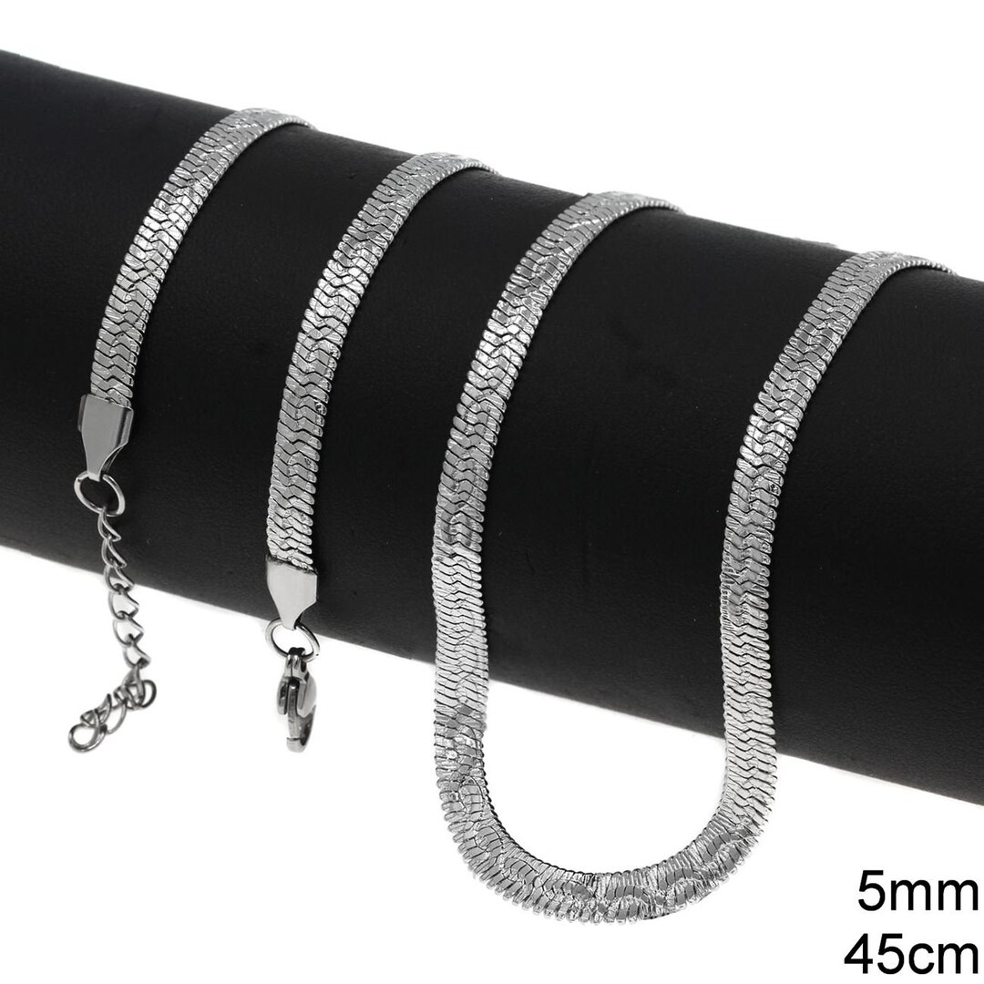 Steel Herringbone Chain With Waves 6mm and Extension 45CM Women and Men ...