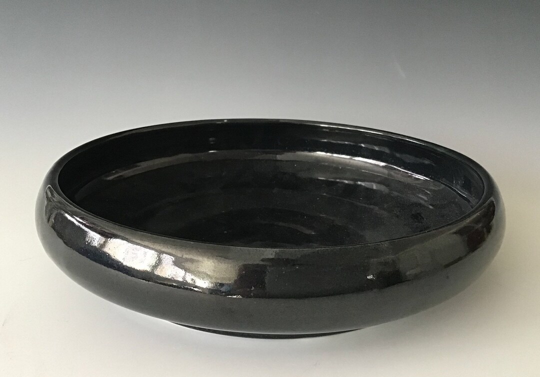 Shallow Black Ceramic Serving Bowl - Etsy