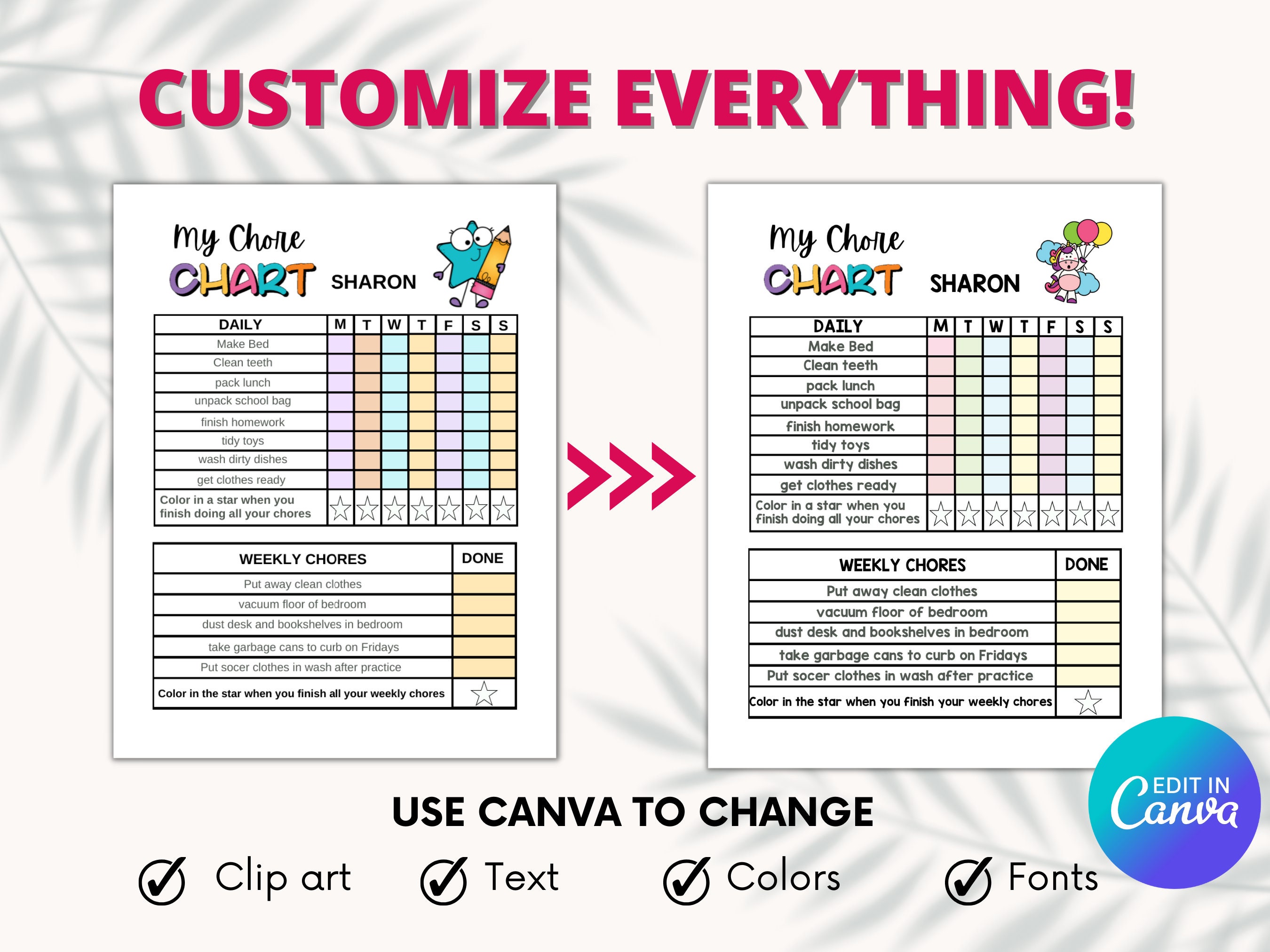Editable Reward Chart Bundle for Kids Fun Chore Chart - Etsy Canada