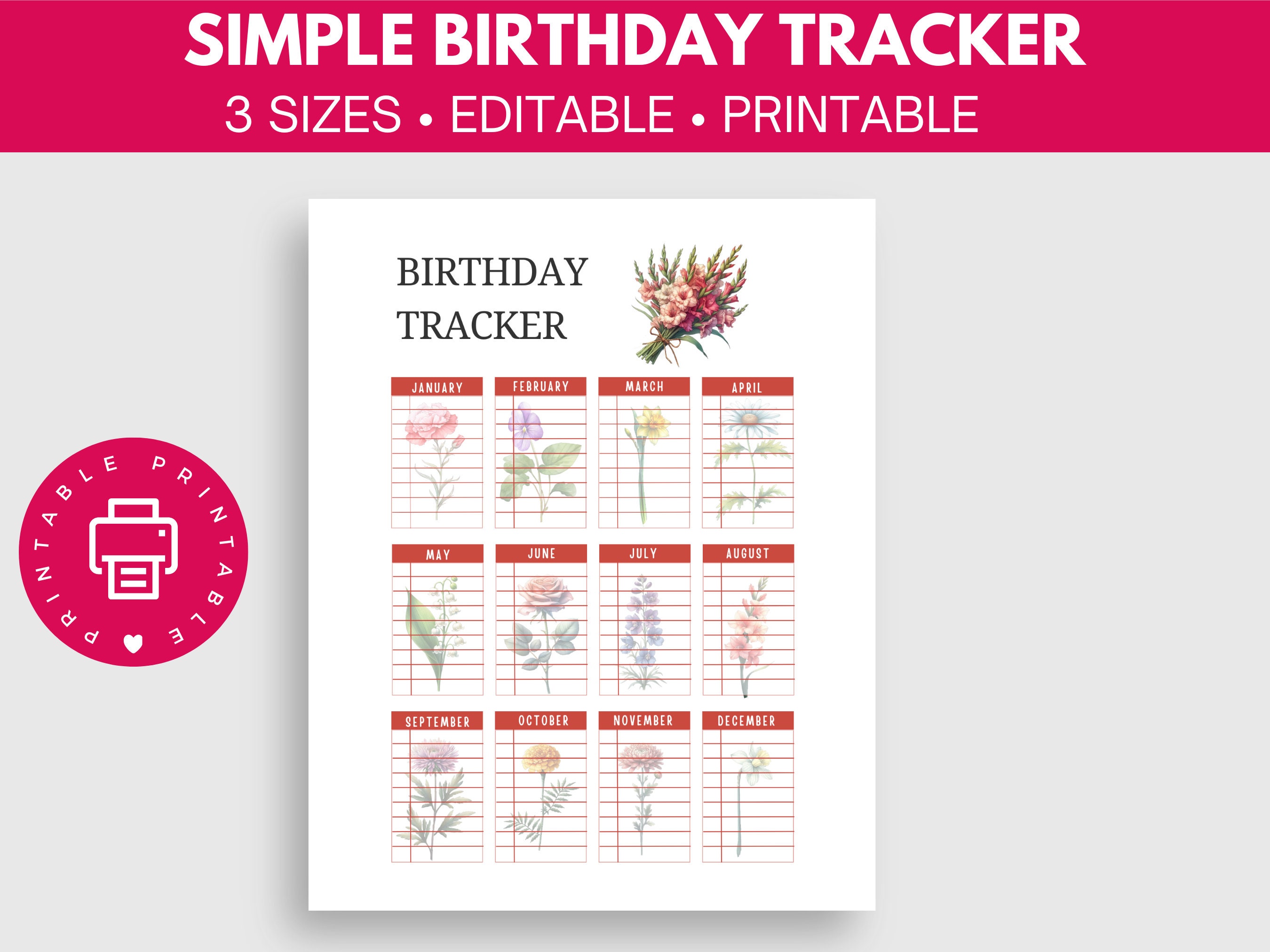 Editable Perpetual Birthday Calendar, Birthday Checklist, Birthdays ...