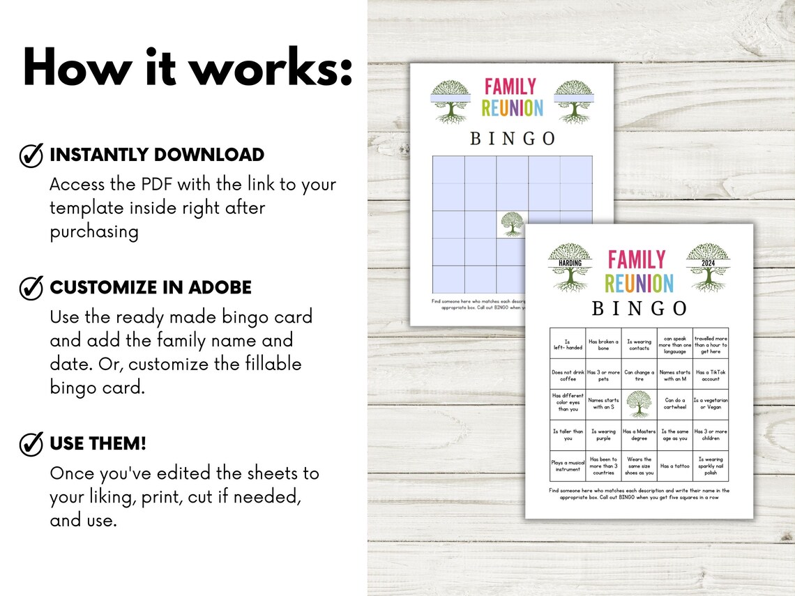 Editable Family Reunion Bingo, Family Reunion Games, Find the Guest ...
