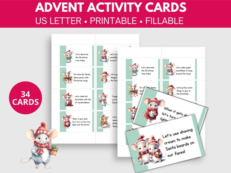 Advent Activity Cards, Family Kids Advent Activities, Advent Calendar ...