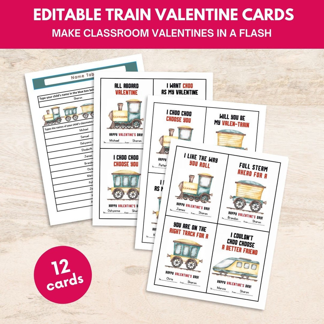 EDITABLE Locomotive Valentine Printable, Printable Train Valentine ...