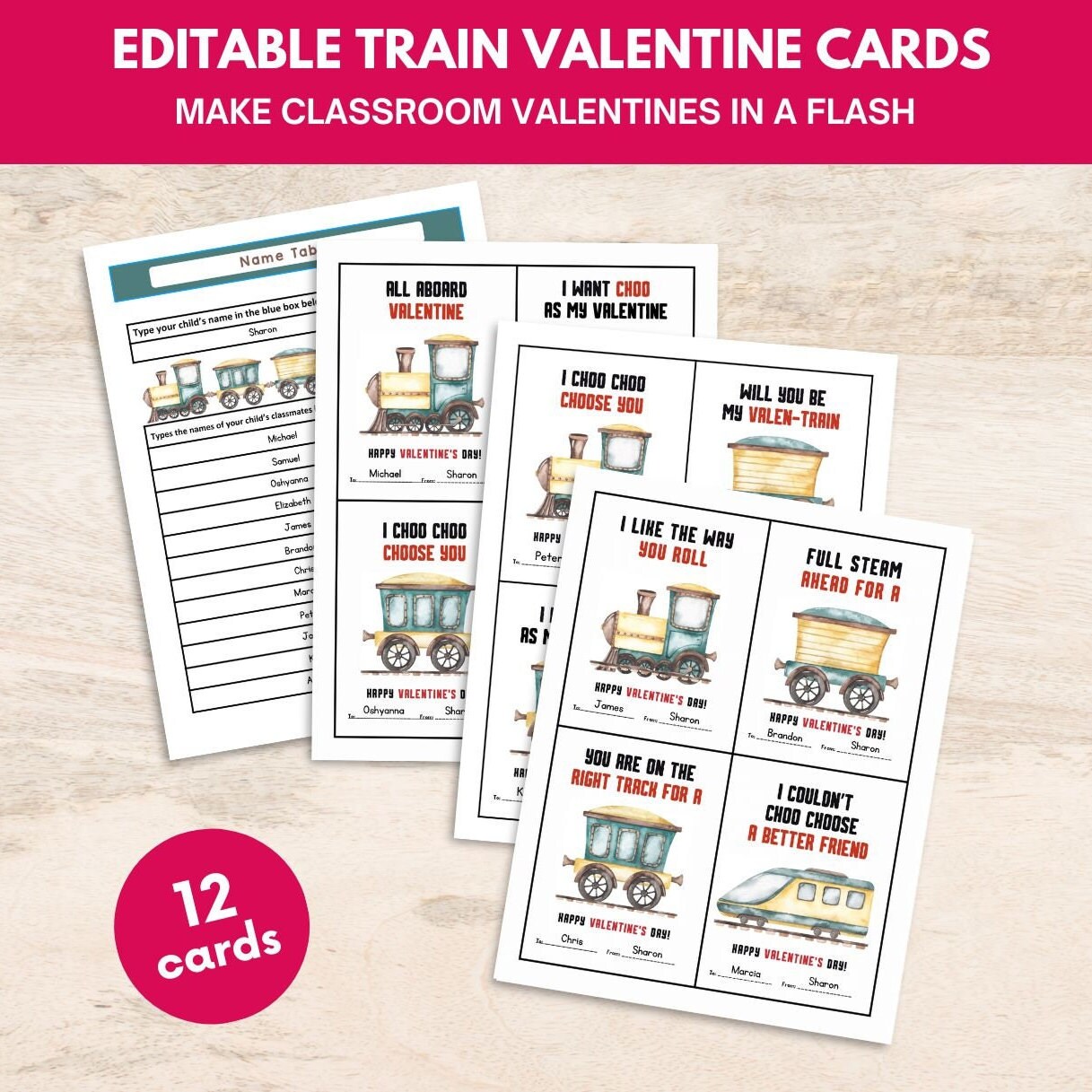EDITABLE Locomotive Valentine Printable, Printable Train Valentine ...