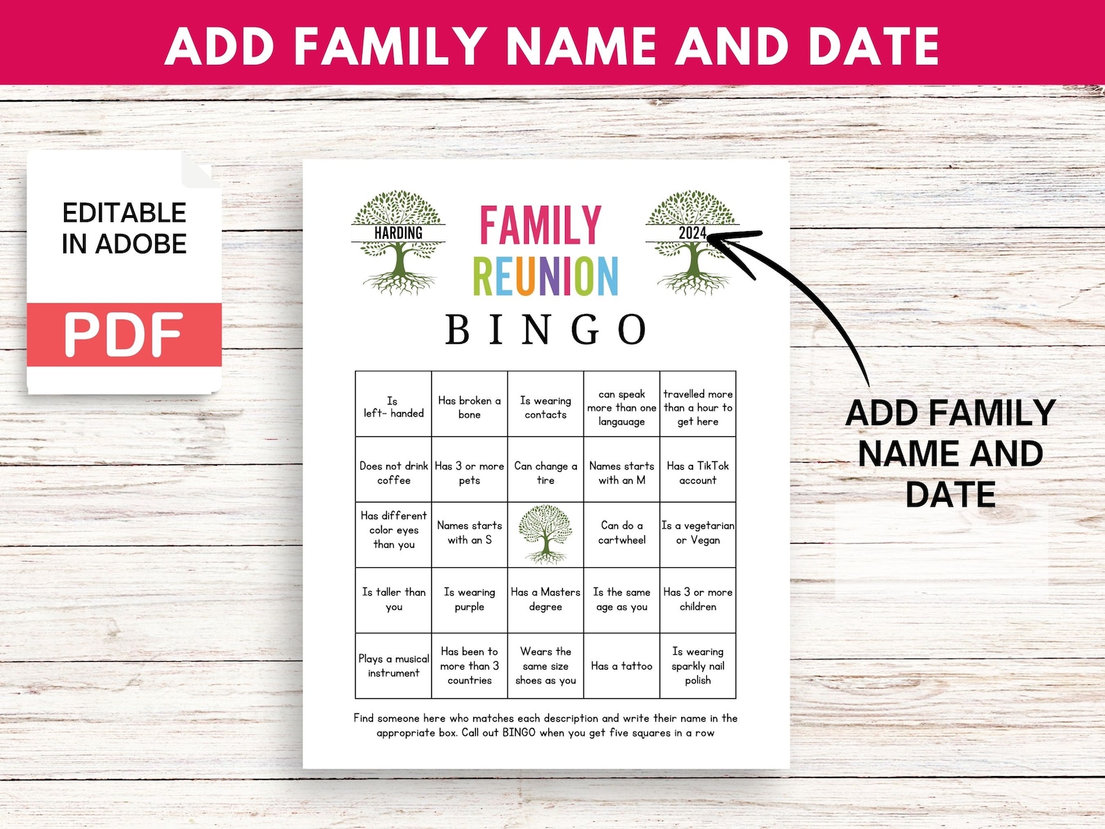 Editable Family Reunion Bingo, Family Reunion Games, Find the Guest ...