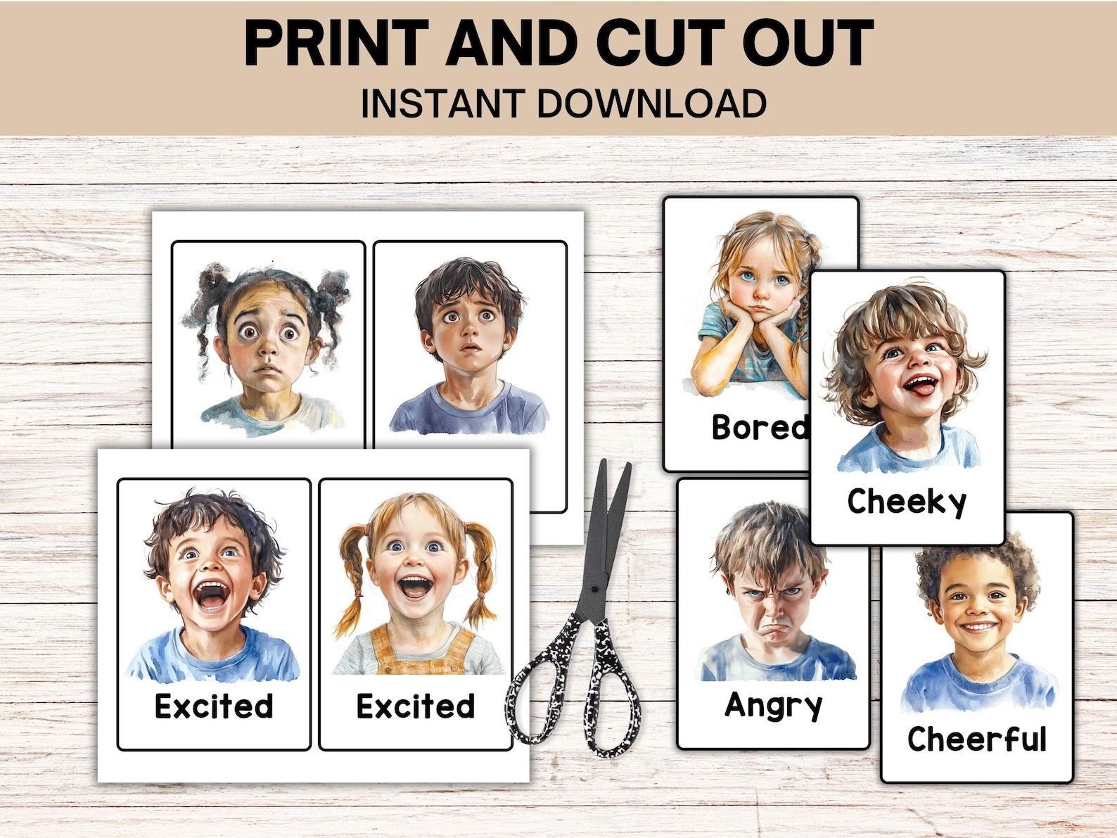 Preschool Emotions Flashcard, Emotions Face Flashcards, Preschool ...