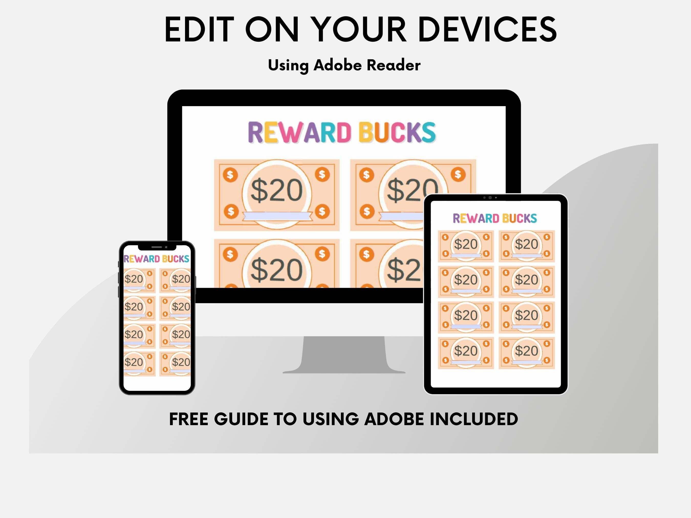 Editable Reward Bucks, Kids Reward Chart, Mom Bucks, Kids Reward Coupon ...