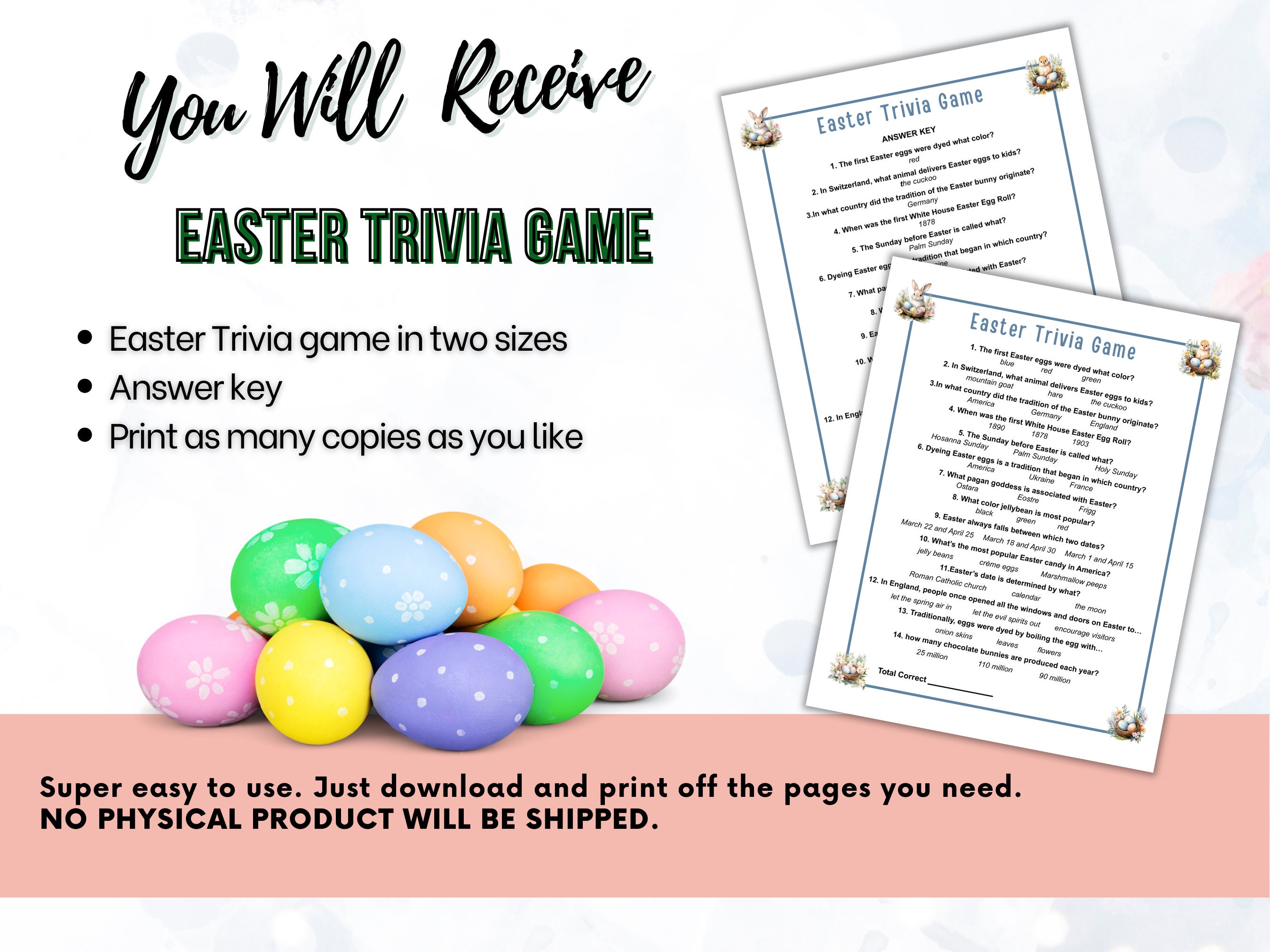 Easter Trivia Game, Easter Trivia Quiz, Printable Easter Party Game ...