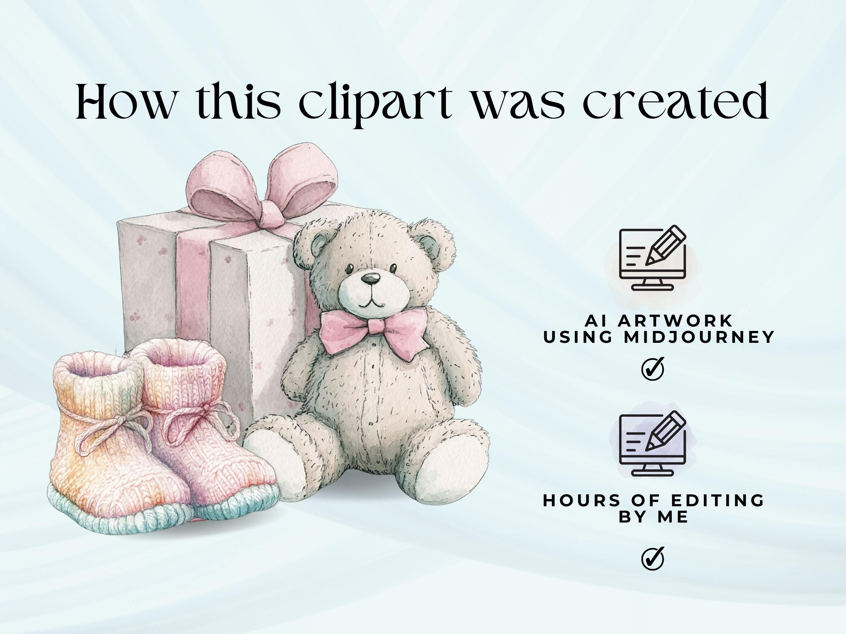Baby Booties Clipart, Teddy Bear Clipart. Cute Baby Shower Clipart ...
